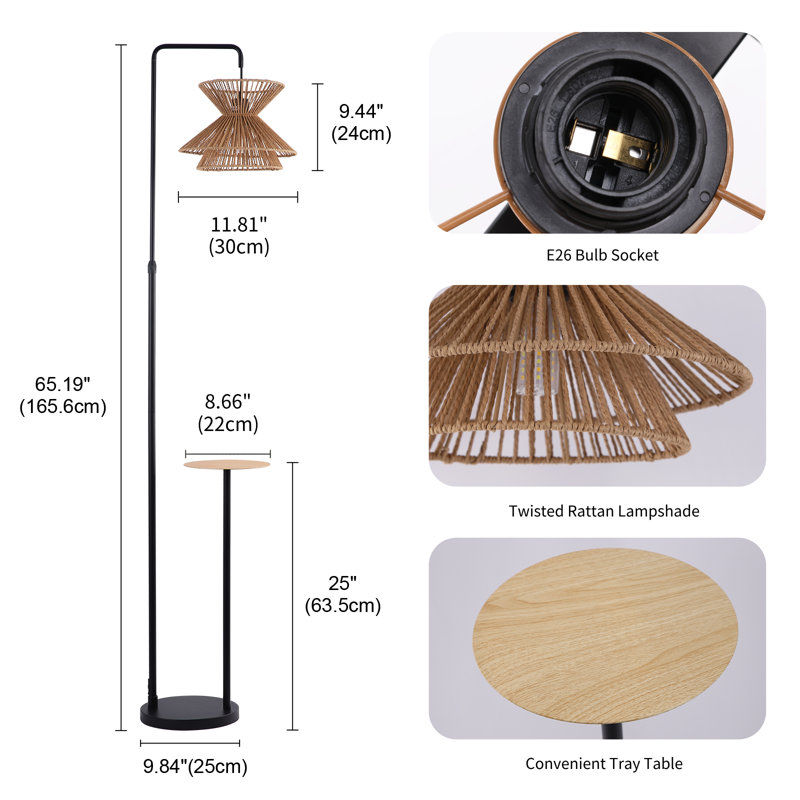 Wrought Studio™ 65.19" Black Rattan Tray Table Floor Lamp & Reviews | Wayfair